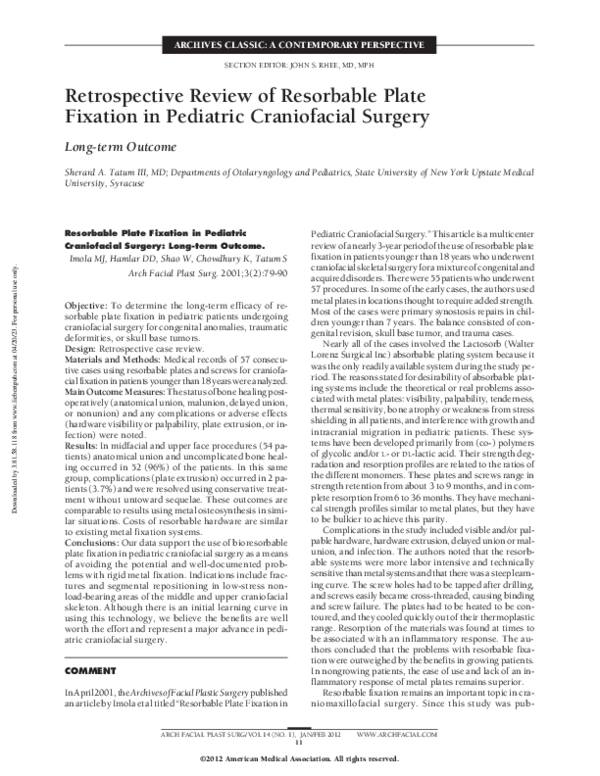 (PDF) Retrospective Review of Resorbable Plate Fixation in Pediatric ...