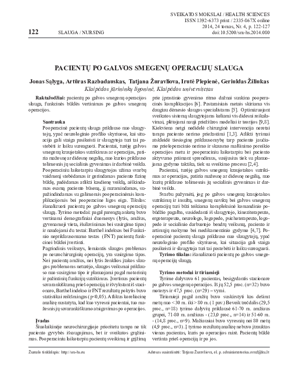 (PDF) Pacientų Po Galvos Smegenų Operacijų Slauga