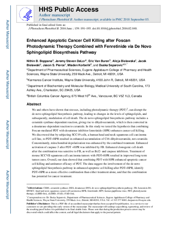 (PDF) Enhanced apoptotic cancer cell killing after Foscan photodynamic ...
