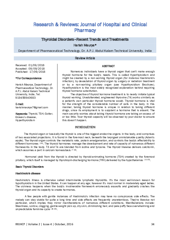 (PDF) Thyroidal Disorders-Recent Trends and Treatments