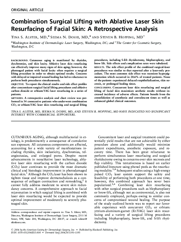 (PDF) Combination Surgical Lifting with Ablative Laser Skin Resurfacing ...