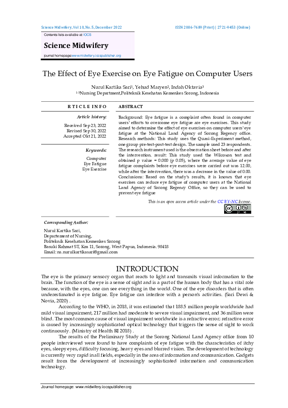 (PDF) The Effect of Eye Exercise on Eye Fatigue on Computer Users