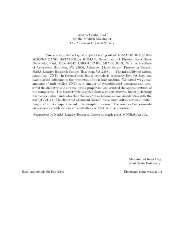(PDF) Carbon nanotube liquid crystal composites (PDF) Carbon nanotube liquid crystal composites