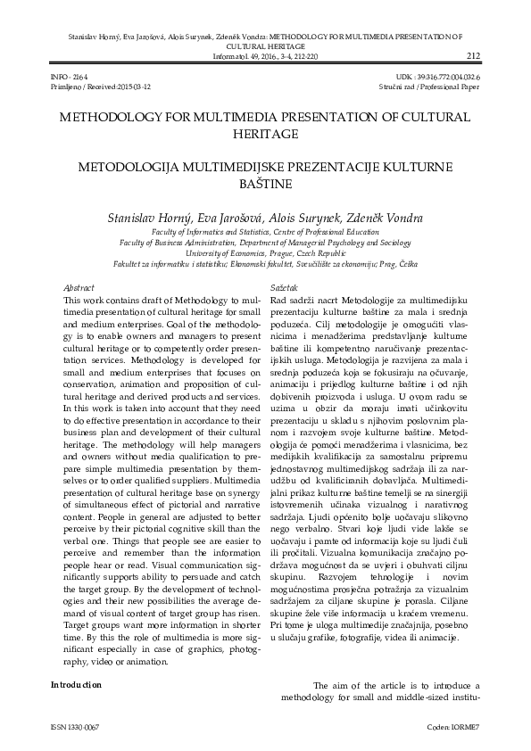 (PDF) Methodology for Multimedia Presentation of Cultural Heritage