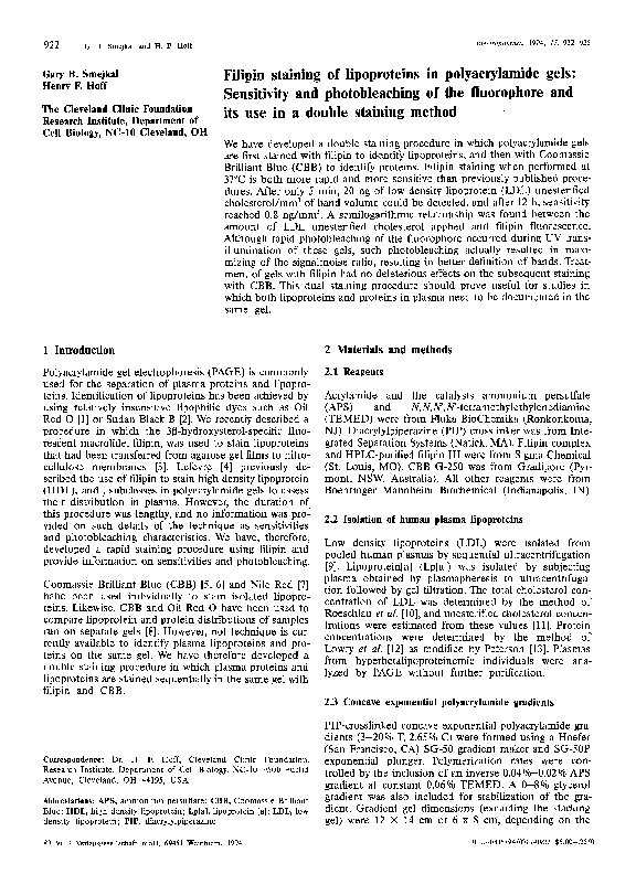 (PDF) Filipin staining of lipoproteins in polyacrylamide gels ...