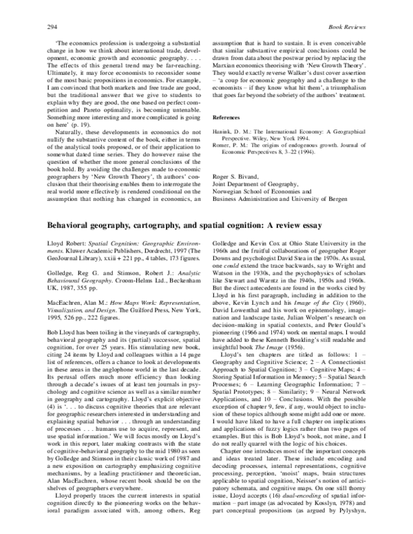 (PDF) Behavioral geography, cartography, and spatial cognition: A review essay