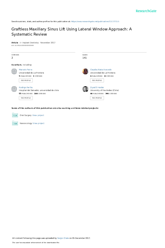 (PDF) Graftless Maxillary Sinus Lift Using Lateral Window Approach: A ...