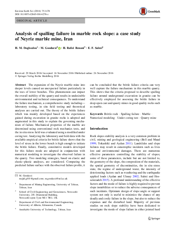 (PDF) Analysis of spalling failure in marble rock slope: a case study of Neyriz marble mine, Iran