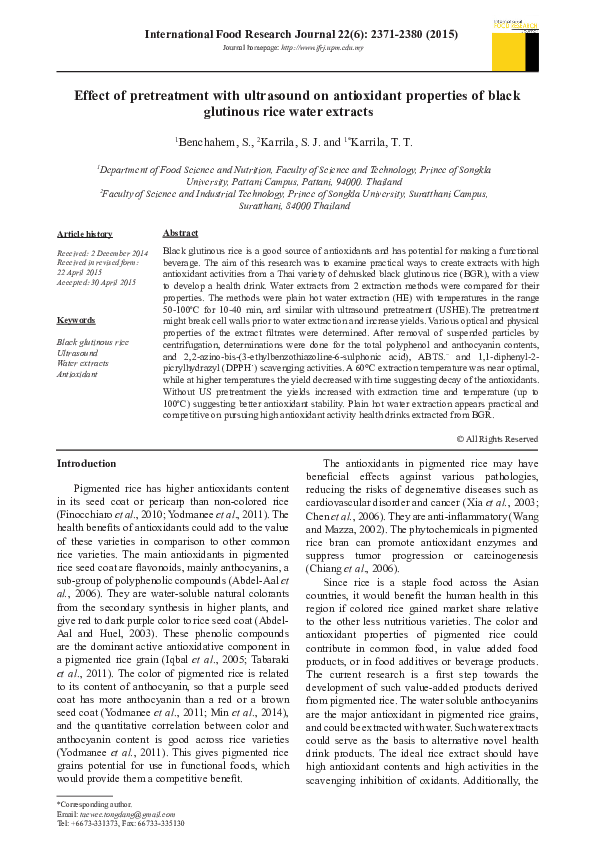 (PDF) Effect of pretreatment with ultrasound on antioxidant properties of black glutinous rice ...