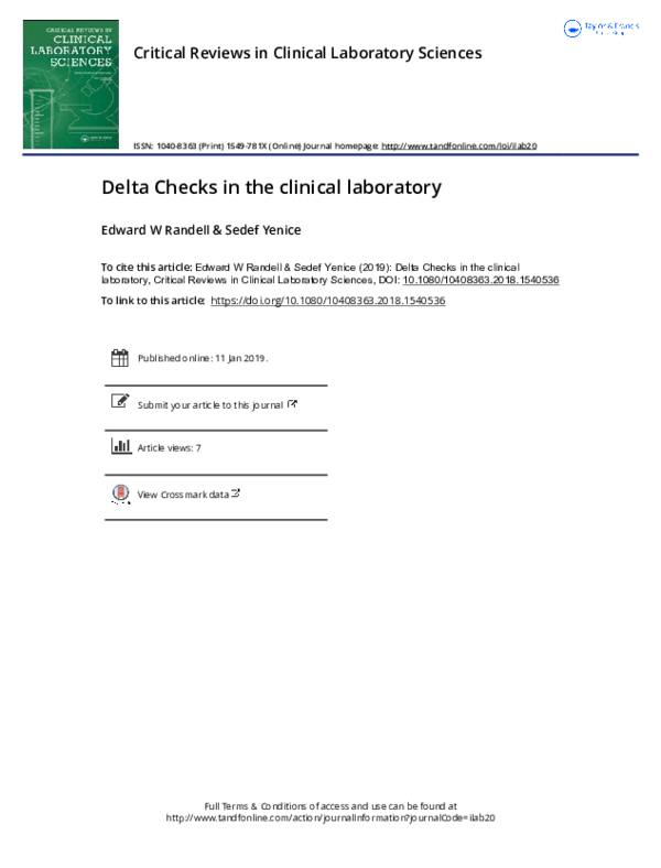 (PDF) Delta Checks in the clinical laboratory