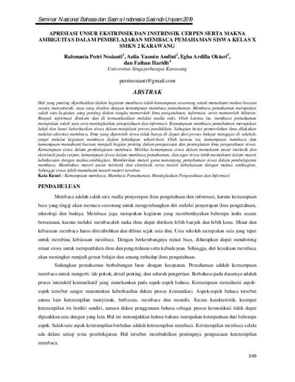 (PDF) Apresiasi Unsur Ekstrinsik Dan Instrinsik Cerpen Serta Makna Ambiguitas Dalam Pembelajaran ...