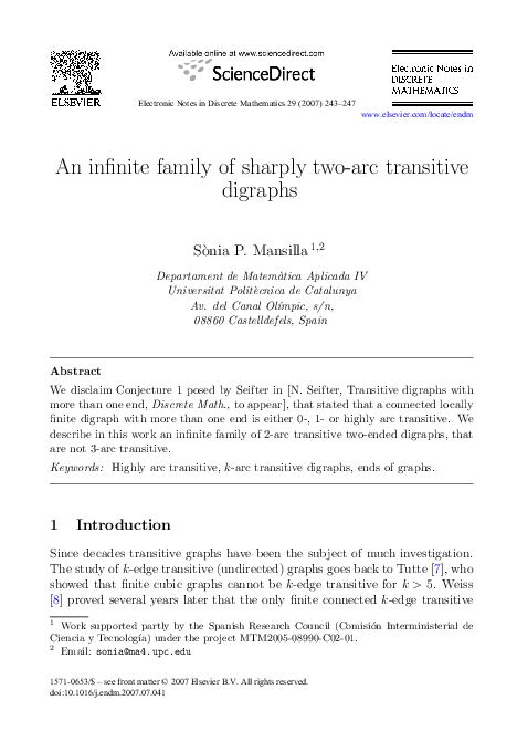 (PDF) An infinite family of sharply two-arc transitive digraphs