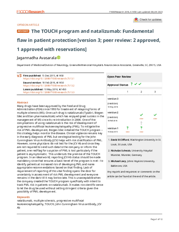 (PDF) The TOUCH program and natalizumab: Fundamental flaw in patient ...