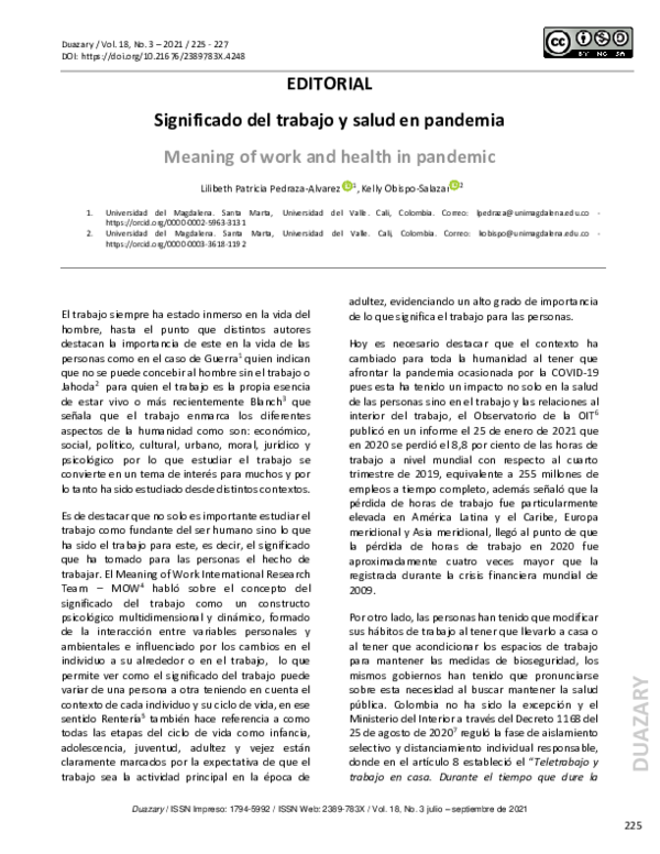 (PDF) Significado del trabajo y salud en pandemia | Lilibeth Lopez ...