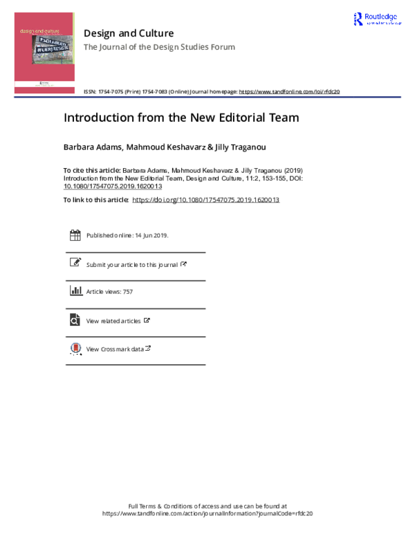 (PDF) Introduction from the New Editorial Team