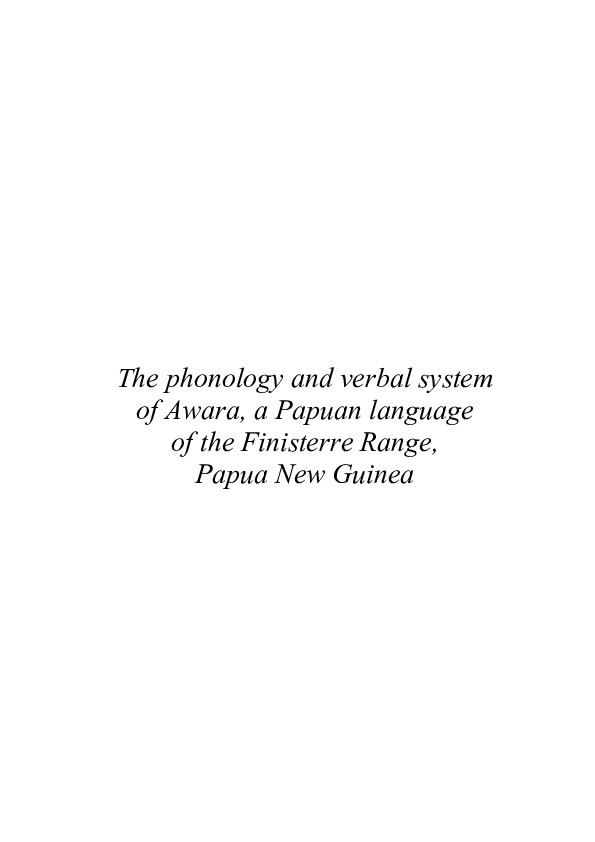 (PDF) The Phonology and Verbal System of Awara: A Papuan Language of ...