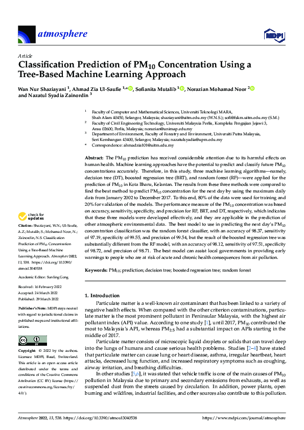 (PDF) Classification Prediction of PM10 Concentration Using a Tree ...