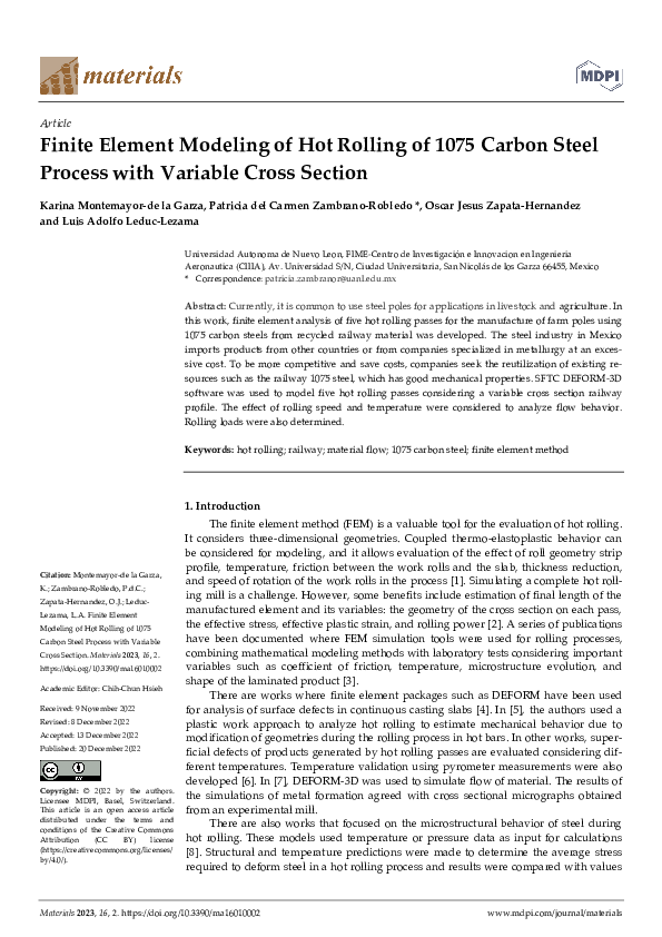 (PDF) Finite Element Modeling of Hot Rolling of 1075 Carbon Steel Process with Variable Cross ...