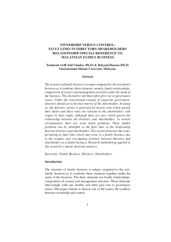 (PDF) Ownership Versus Control: Fault Lines in Directors-Shareholders ...