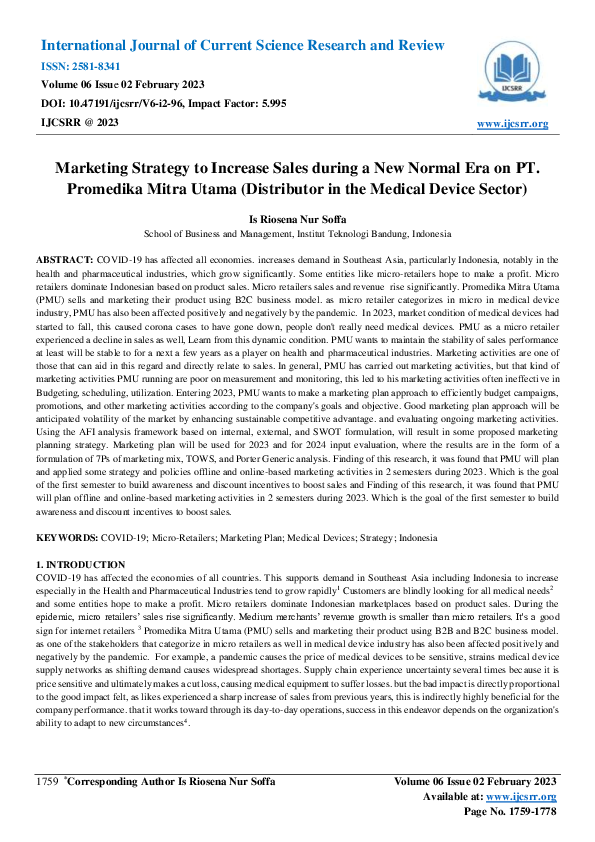 (PDF) Marketing Strategy to Increase Sales during a New Normal Era on ...