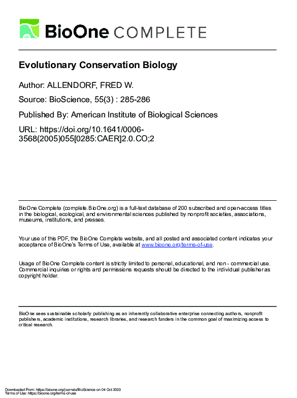 Pdf Evolutionary Conservation Biology
