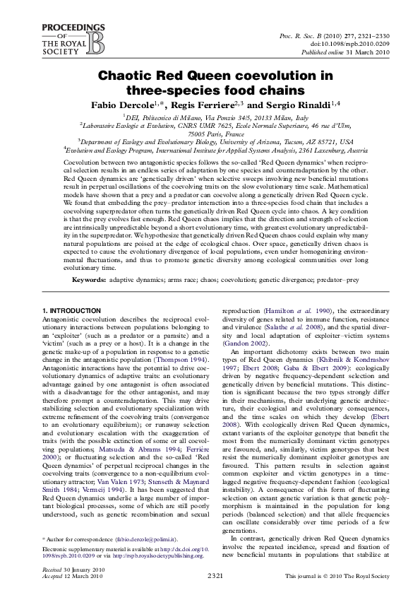 (PDF) Chaotic Red Queen coevolution in three-species food chains