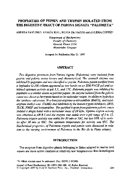 (PDF) Properties of Pepsin and Trypsin Isolated from the Digestive ...