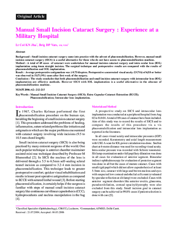 (PDF) Comparative Study of Manual SICS and Phacoemulsification Outcomes