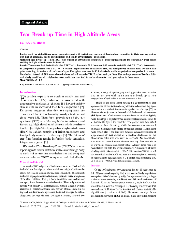 (PDF) Tear Break-up Time in High Altitude Areas | Kirti Nath Jha ...