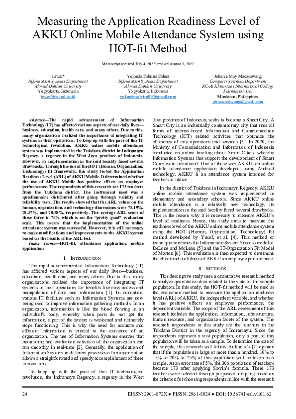 (PDF) Measuring the Application Readiness Level of AKKU Online Mobile Attendance System using ...