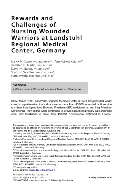 (PDF) Rewards and Challenges of Nursing Wounded Warriors at Landstuhl ...