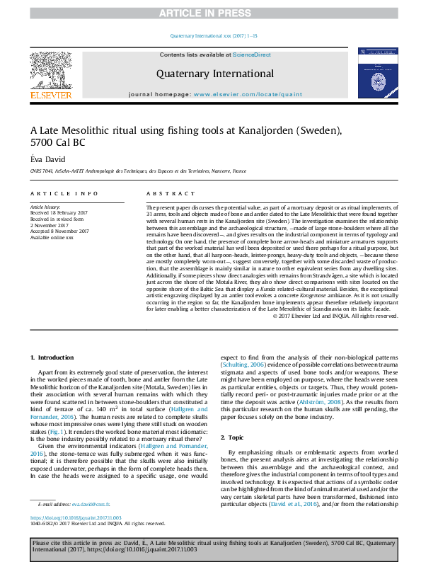 (PDF) A Late Mesolithic ritual using fishing tools at Kanaljorden ...