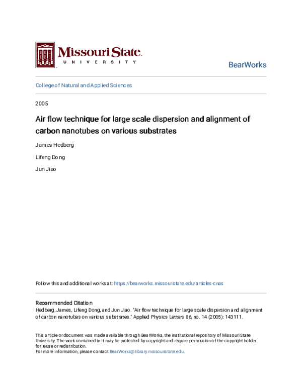 (PDF) Air flow technique for large scale dispersion and alignment of carbon nanotubes on various ...