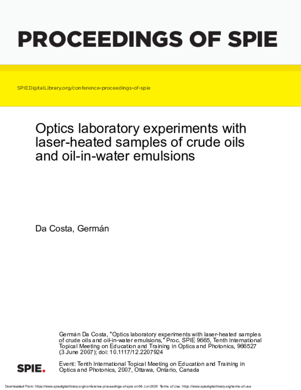 (PDF) Optics laboratory experiments with laser-heated samples of crude ...