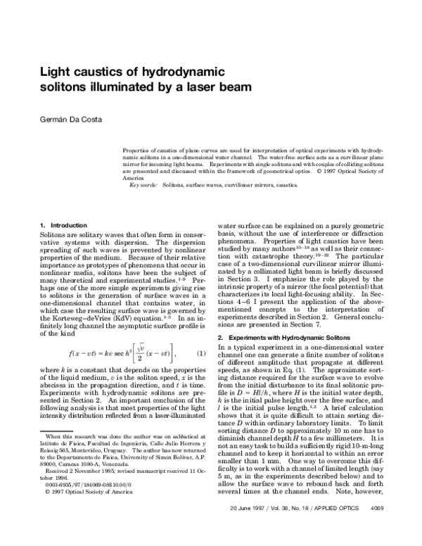 (PDF) Light caustics of hydrodynamic solitons illuminated by a laser beam