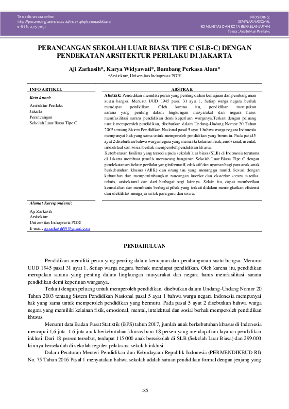 (PDF) Perancangan Sekolah Luar Biasa Tipe C (SLB-C) Dengan Pendekatan ...