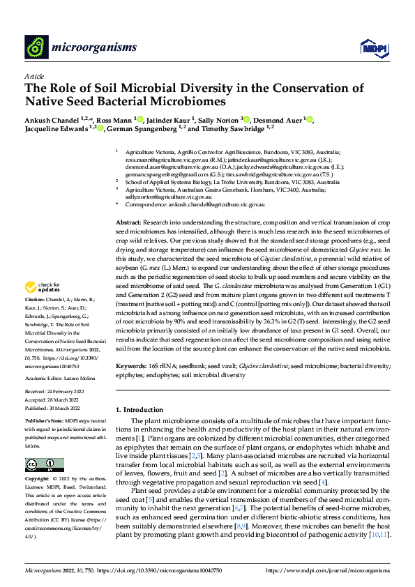 (PDF) The Role of Soil Microbial Diversity in the Conservation of Native Seed Bacterial Microbiomes