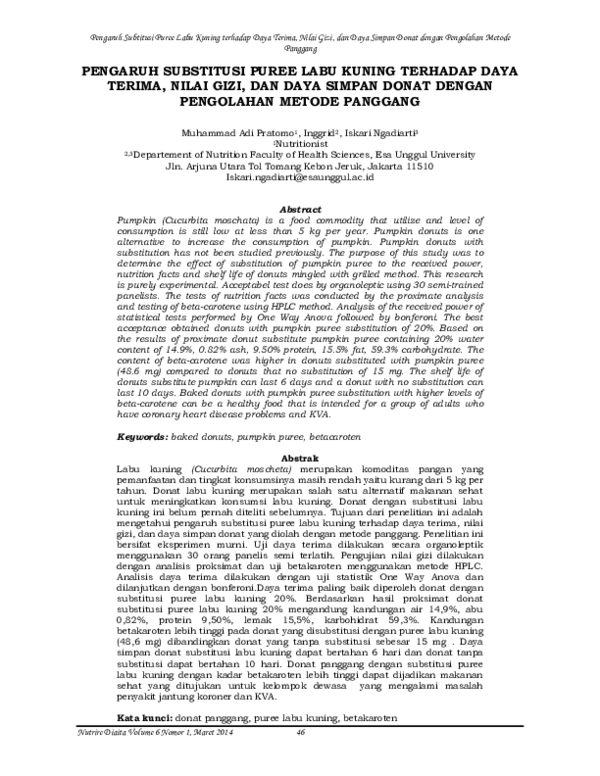 (PDF) Pengaruh Substitusi Puree Labu Kuning Terhadap Daya Terima, Nilai Gizi, Dan Daya Simpan ...