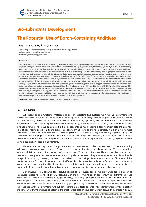 (PDF) Bio-Lubricants Development: The Potential Use of Boron-Containing ...