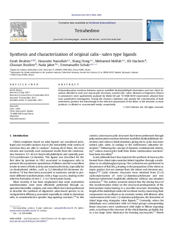 (PDF) Synthesis and characterization of original calix–salen type ...