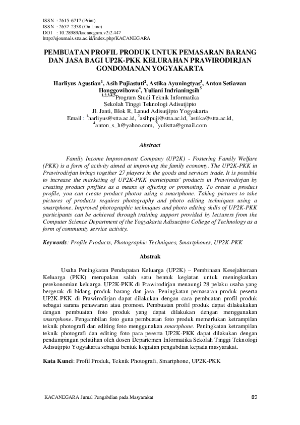 (PDF) Pembuatan Profil Produk Untuk Pemasaran Barang Dan Jasa Bagi UP2K ...