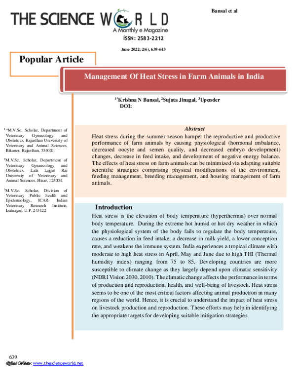 (PDF) Management Of Heat Stress in Farm Animals in India