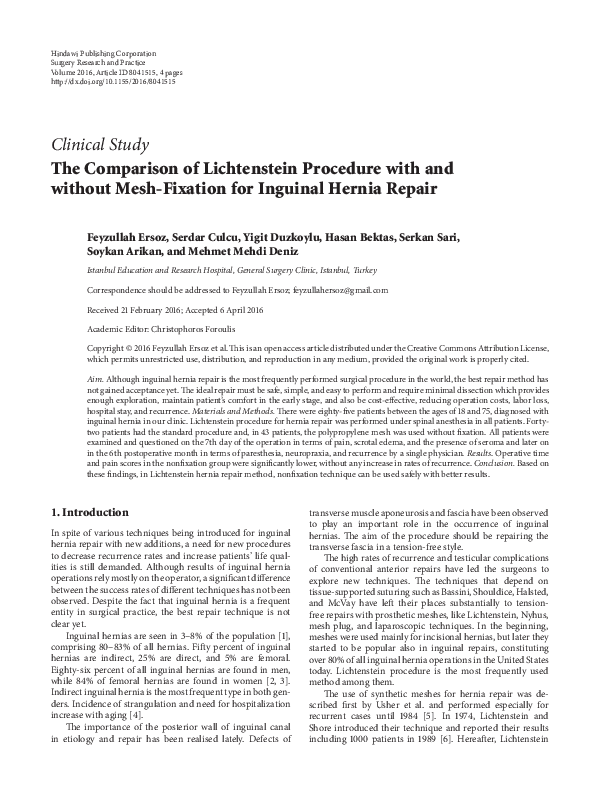 (PDF) The Comparison of Lichtenstein Procedure with and without Mesh ...