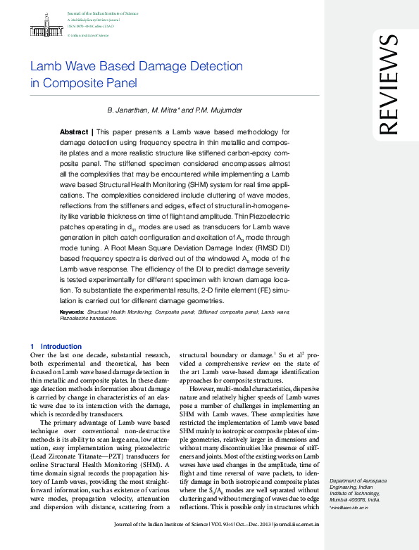 (PDF) Lamb Wave Based Damage Detection in Composite Panel