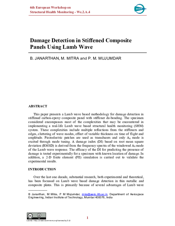 (PDF) Damage Detection in Stiffened Composite Panels Using Lamb Wave