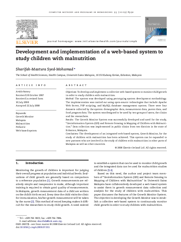 (PDF) Development and implementation of a web-based system to study children with malnutrition