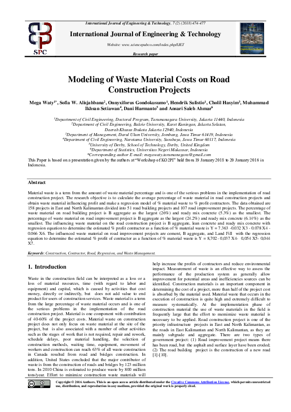 (PDF) Modeling of Waste Material Costs on Road Construction Projects ...
