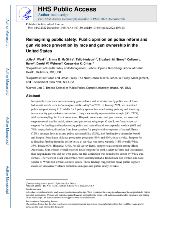 (PDF) Reimagining public safety: Public opinion on police reform and ...