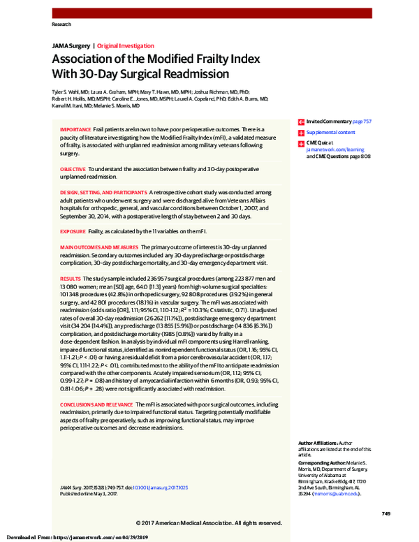 (PDF) Association of the Modified Frailty Index With 30-Day Surgical ...
