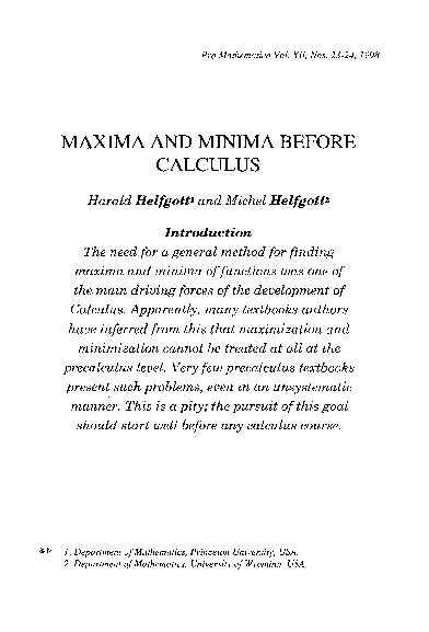(PDF) Maxima and Minima Before Calculus
